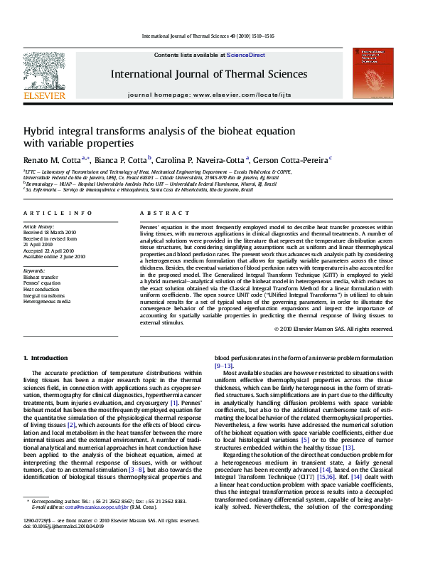 (PDF) Hybrid integral transforms analysis of the bioheat equation with ...