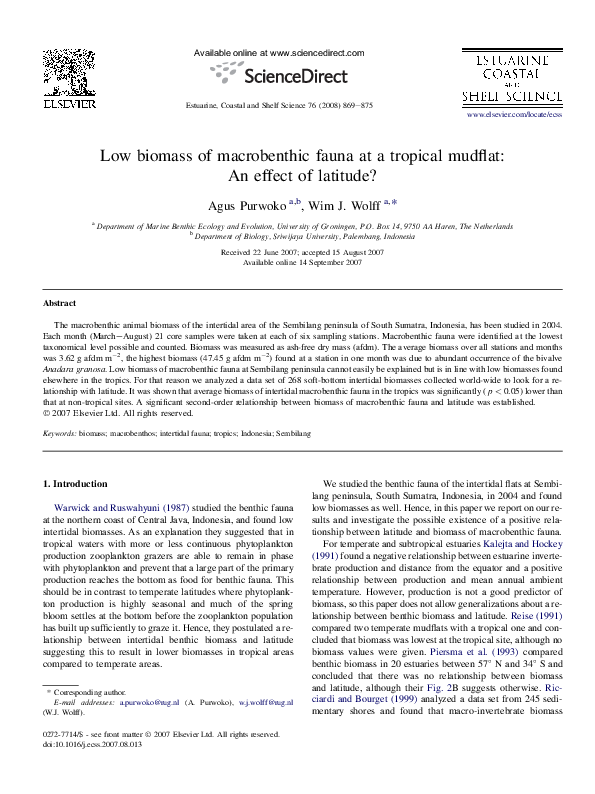 (PDF) Low biomass of macrobenthic fauna at a tropical mudflat: An ...