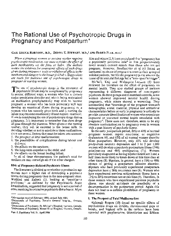 (PDF) The Rational Use of Psychotropic Drugs in Pregnancy and Postpartum