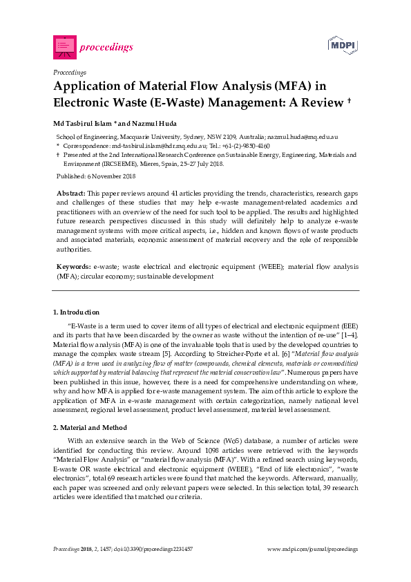 (PDF) Application of Material Flow Analysis (MFA) in Electronic Waste ...