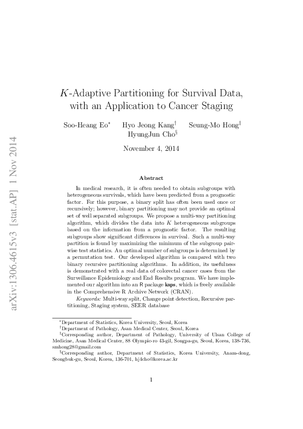 (PDF) K-Adaptive Partitioning for Survival Data: The kaps Add-on Package for R