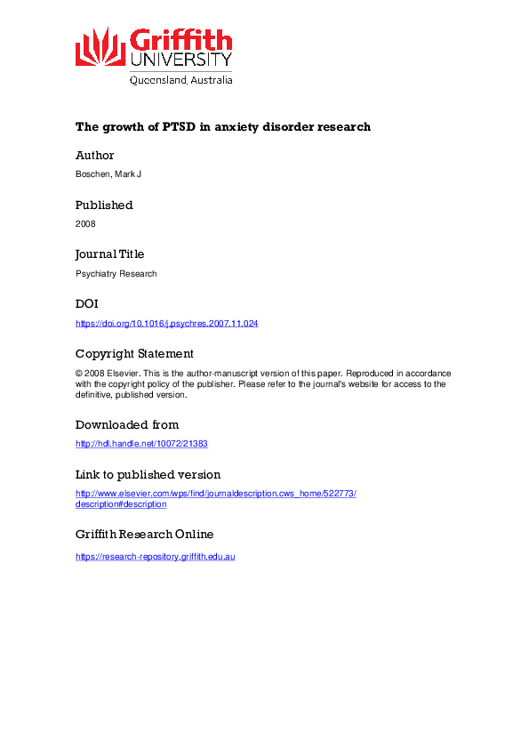 (PDF) The growth of PTSD in anxiety disorder research