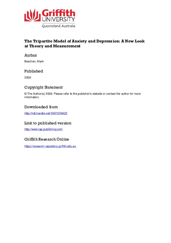 (PDF) The tripartite model of anxiety and depression: A new look at ...