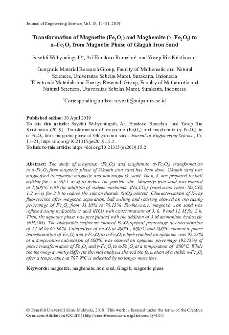 (PDF) Transformation of Magnetite (Fe3O4) and Maghemite (γ–Fe2O3) to α–Fe2O3 from Magnetic Phase ...
