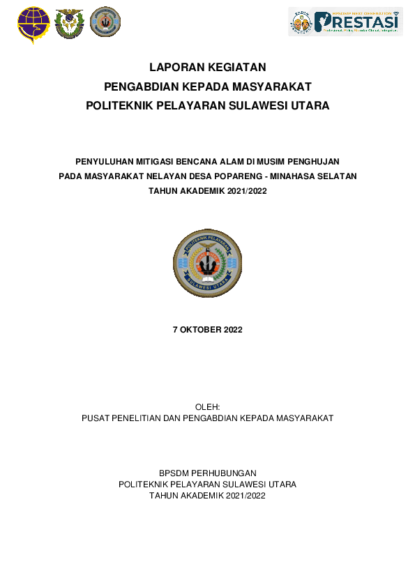 (PDF) LAPORAN KEGIATAN PENGABDIAN KEPADA MASYARAKAT POLITEKNIK PELAYARAN SULAWESI UTARA
