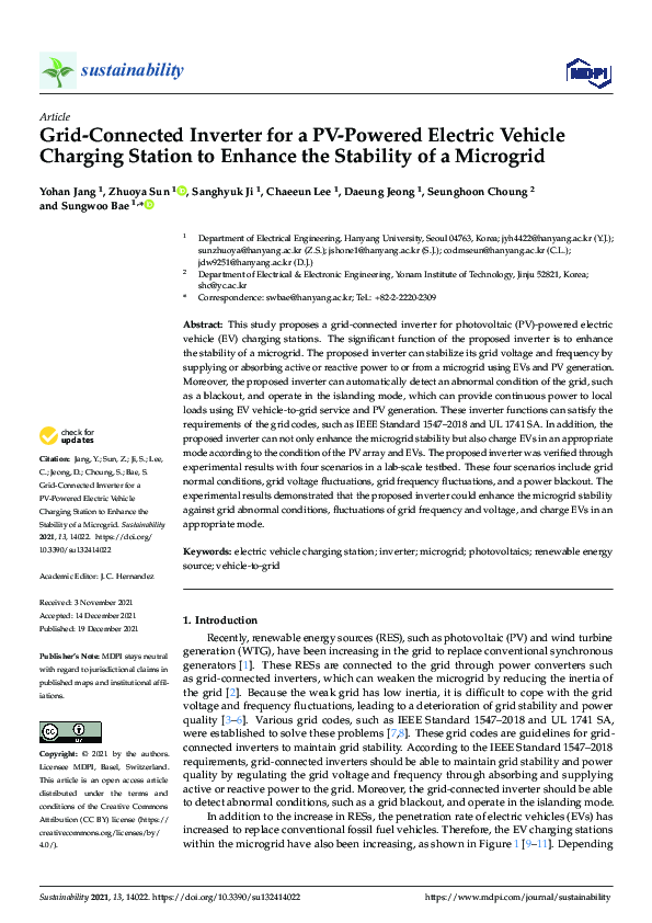 (PDF) Grid-Connected Inverter for a PV-Powered Electric Vehicle Charging Station to Enhance the ...