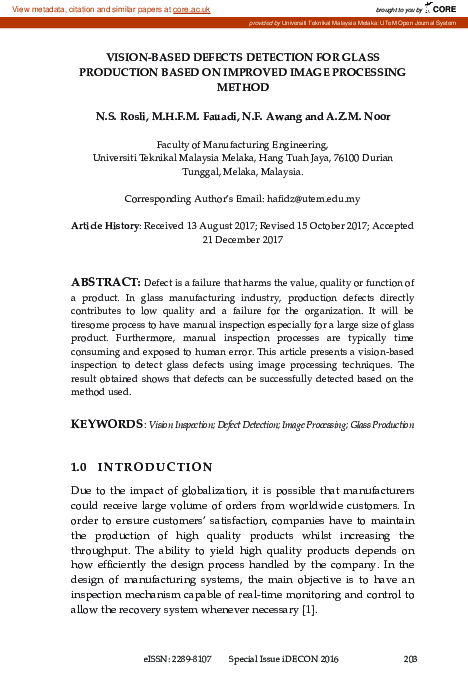 (PDF) Vision-Based Defects Detection for Glass Production based on Improved Image Processing Method