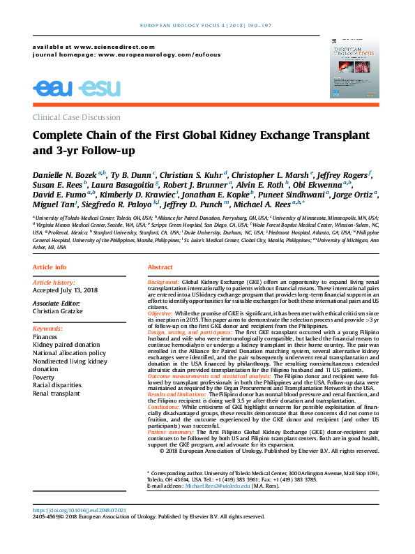 (PDF) Complete Chain of the First Global Kidney Exchange Transplant and ...