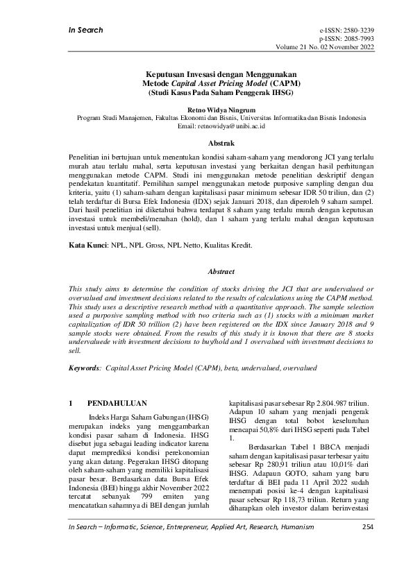(PDF) Keputusan Invesasi dengan Menggunakan Metode Capital Asset ...