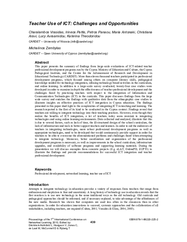 (PDF) Teacher use of ICT: Challenges and opportunities