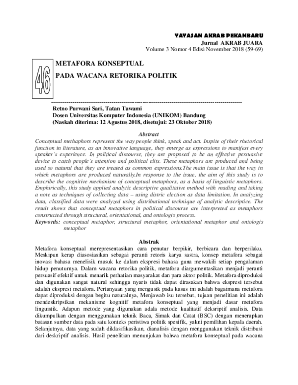 (PDF) Metafora Konseptual Pada Wacana Retorika Politik