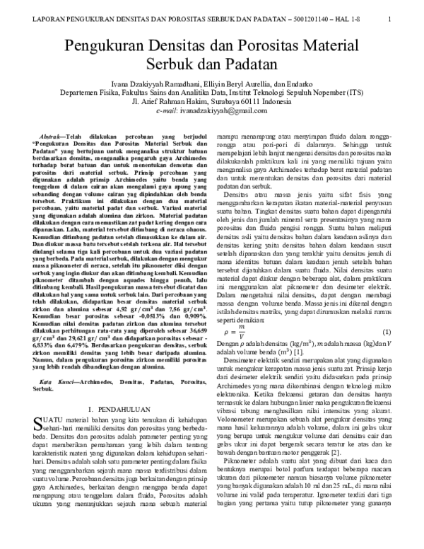 (PDF) Pengukuran Densitas dan Porositas Material Serbuk dan Padatan