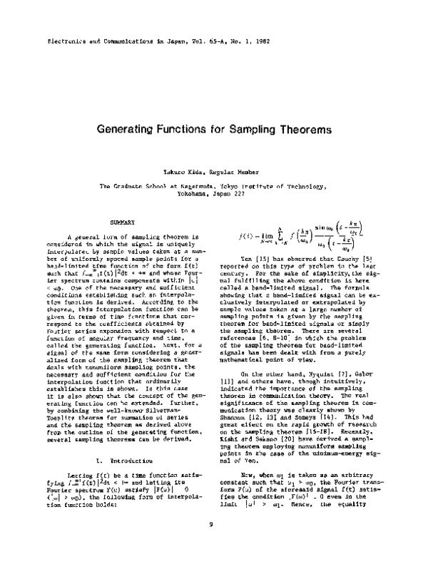 (PDF) Generating functions for sampling theorems