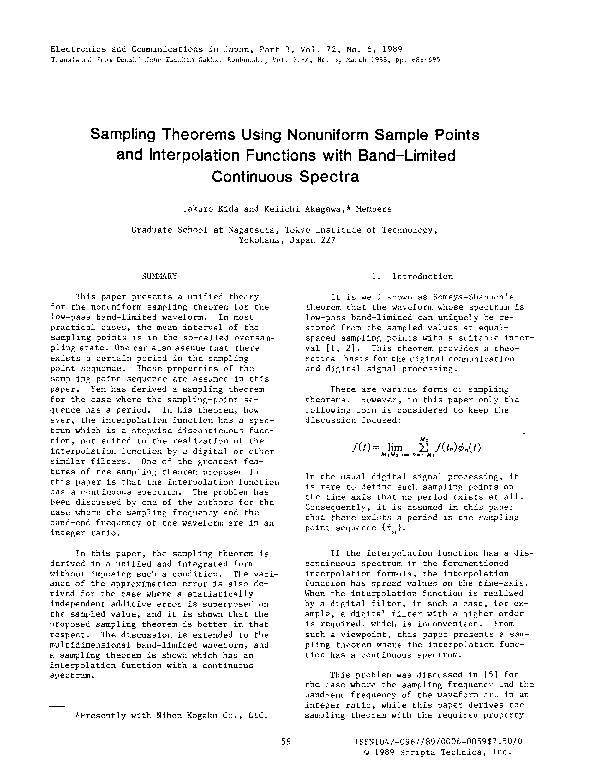 Pdf Sampling Theorems Using Nonuniform Sample Points And Interpolation Functions With Band