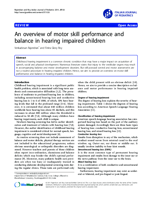 (PDF) An overview of motor skill performance and balance in hearing ...