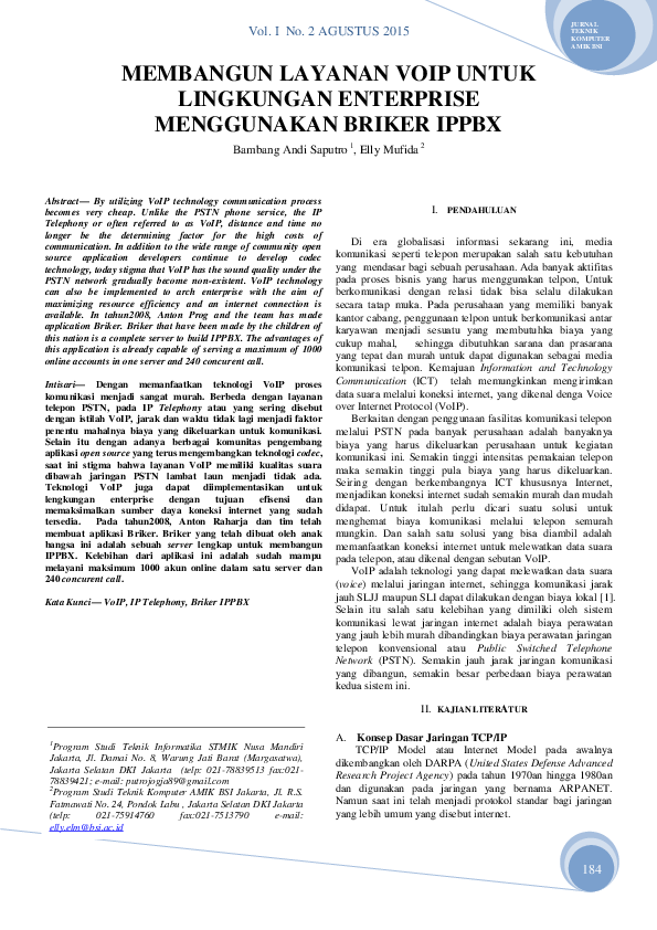 (PDF) Membangun Layanan Voip Untuk Lingkungan Enterprise Menggunakan Briker Ippbx