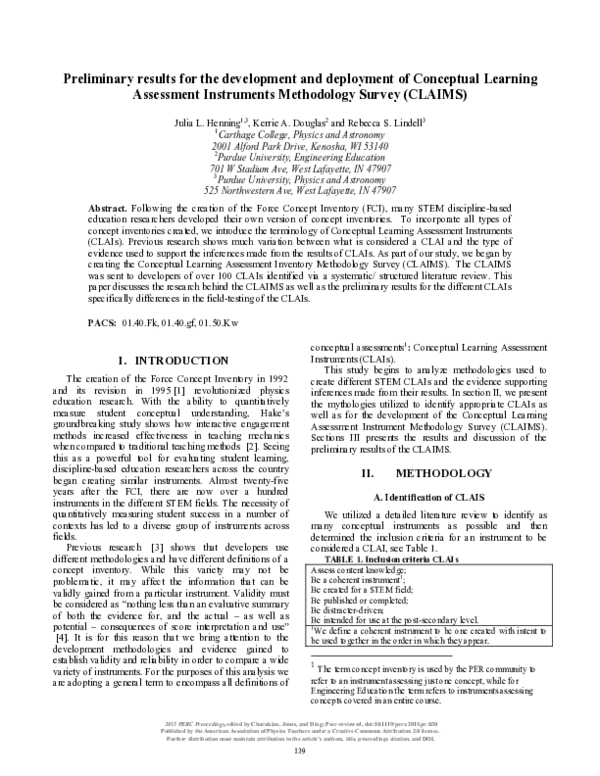 (PDF) Preliminary results for the development and deployment of Conceptual Learning Assessment ...