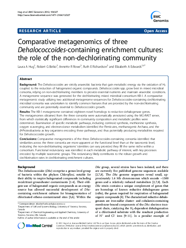 (PDF) Comparative metagenomics of three Dehalococcoides-containing ...