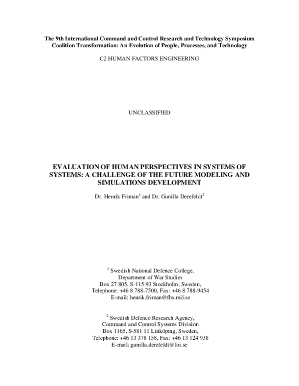 (PDF) Evaluation of Human Perspectives in Systems of Systems: A Challenge of the Future Modeling ...