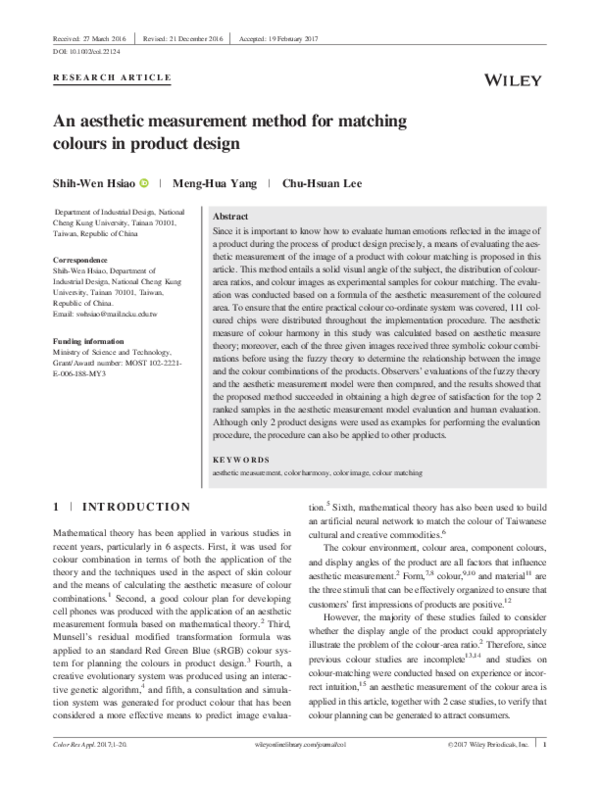 (PDF) An aesthetic measurement method for matching colours in product ...