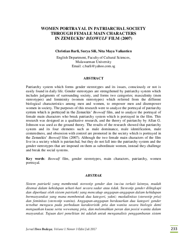 (PDF) Women Portrayal in Patriarchal Society Through Female Main ...