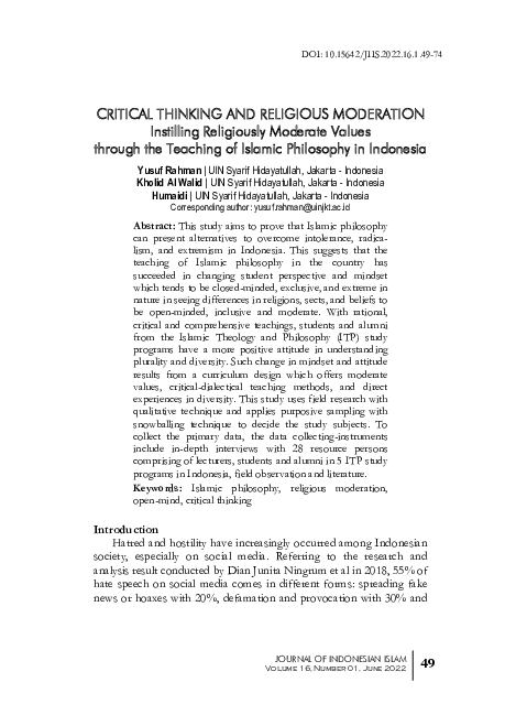 (PDF) CRITICAL THINKING AND RELIGIOUS MODERATION: Instilling ...