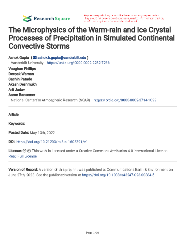 (PDF) The Microphysics of the Warm-rain and Ice Crystal Processes of Precipitation in Simulated ...
