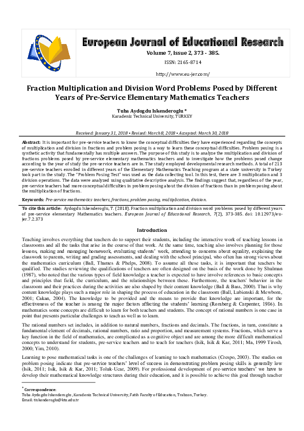 (PDF) Fraction Multiplication and Division Word Problems Posed by ...