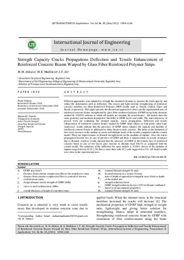 Pdf Strength Capacity Cracks Propagations Deflection And Tensile Enhancement Of Reinforced