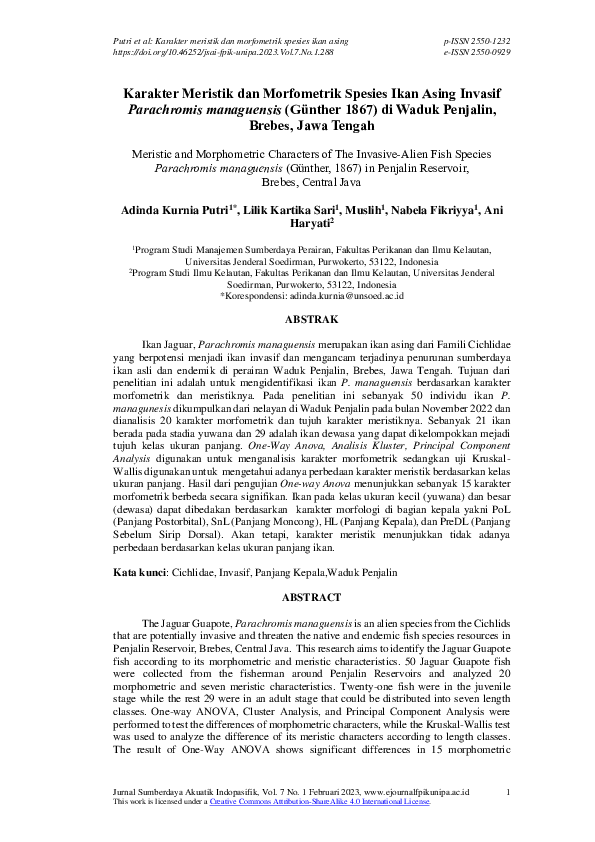(PDF) Karakter Meristik dan Morfometrik Spesies Ikan Asing Invasif ...