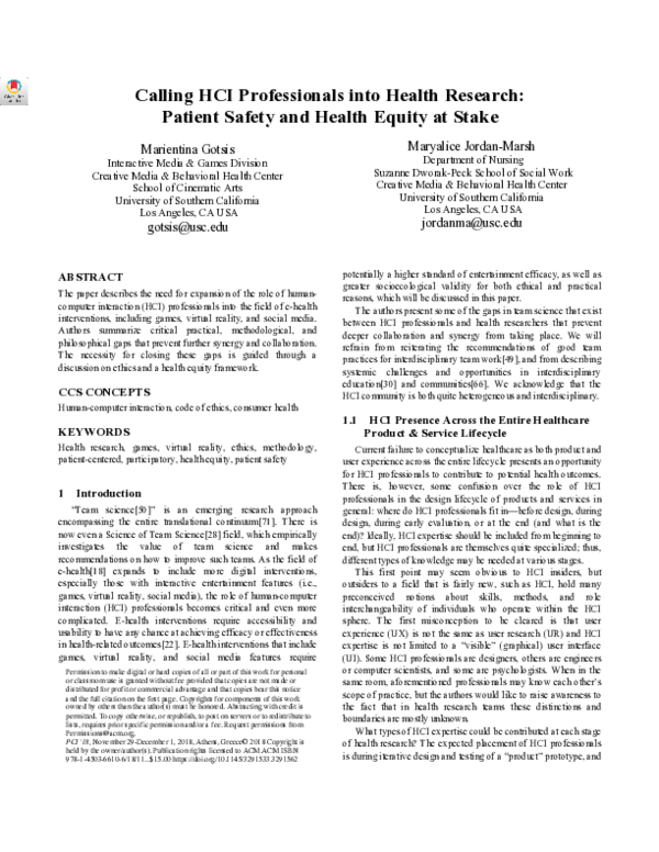 (PDF) Calling HCI professionals into health research