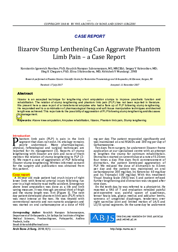 (PDF) CASE REPORT Ilizarov Stump Lenthening Can Aggravate Phantom Limb ...