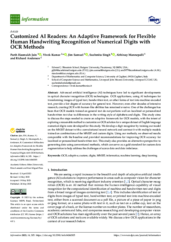 (PDF) Artificially Intelligent Readers: An Adaptive Framework for Original Handwritten Numerical ...