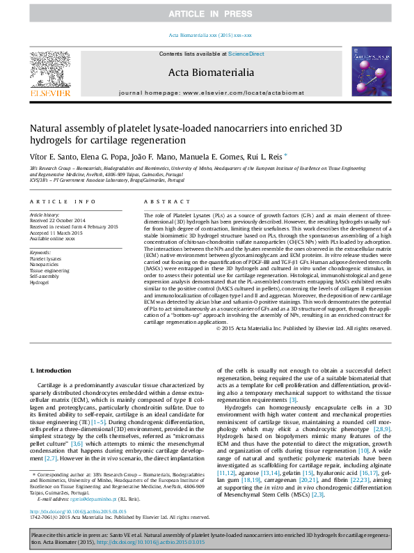 (PDF) Natural assembly of platelet lysate-loaded nanocarriers into ...