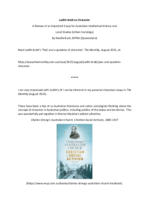(PDF) Judith Brett on Character