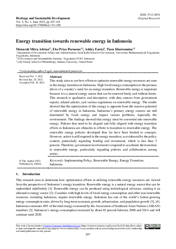 (PDF) Energy transition towards renewable energy in Indonesia