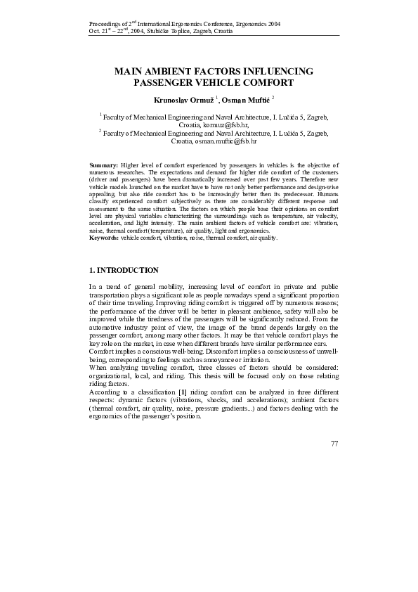 (PDF) Main ambient factors influencing passenger vehicle comfort