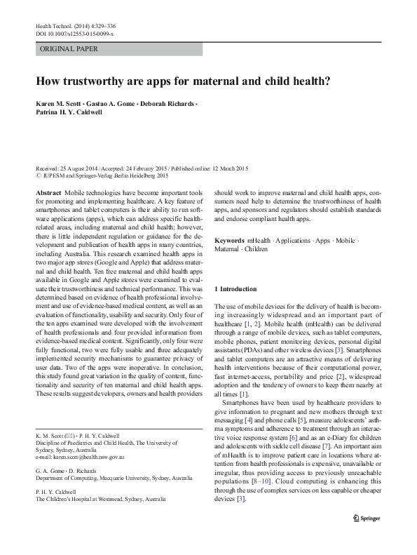 (PDF) How trustworthy are apps for maternal and child health?