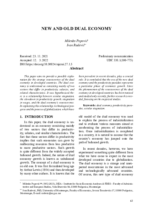 (PDF) New and old dual economy