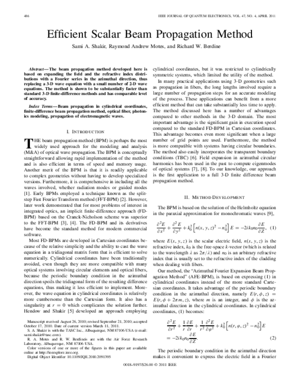 Pdf Efficient Scalar Beam Propagation Method