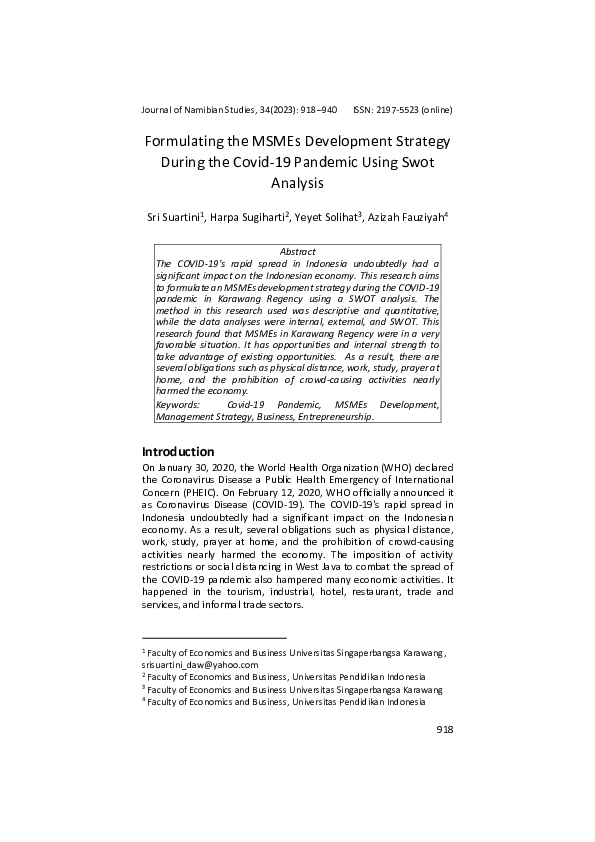 (PDF) Formulating the MSMEs Development Strategy During the Covid-19 ...