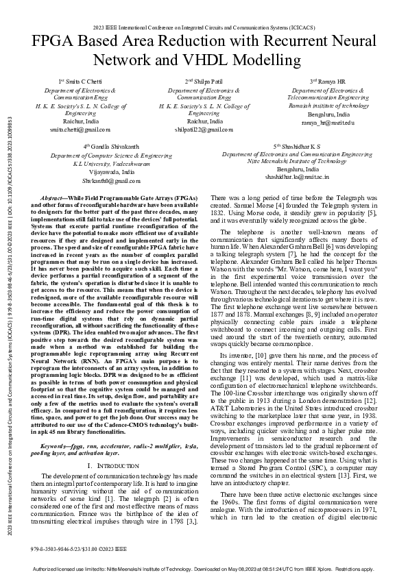 Pdf Fpga Based Area Reduction With Recurrent Neural Network And Vhdl