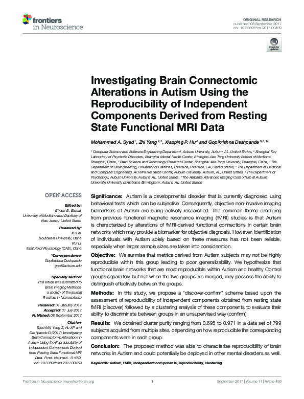 (PDF) Investigating Brain Connectomic Alterations in Autism Using the Reproducibility of ...