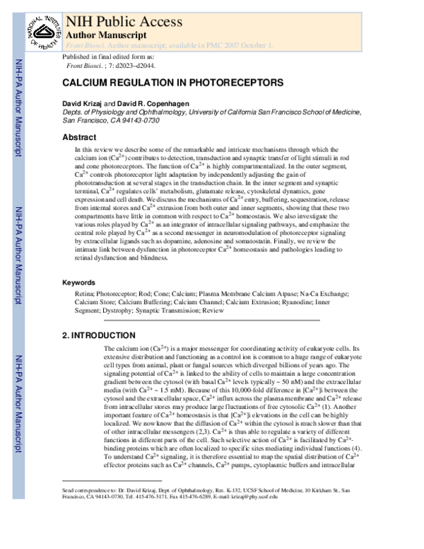 (PDF) Calcium regulation in photoreceptors