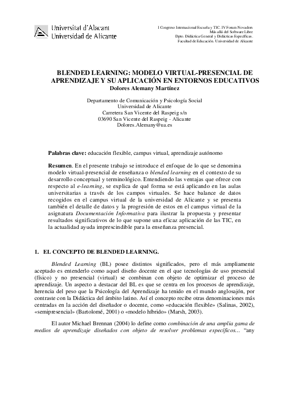 (PDF) Blended Learning: Modelo Virtual-Presencial De Aprendizaje y Su Aplicación en Entornos ...
