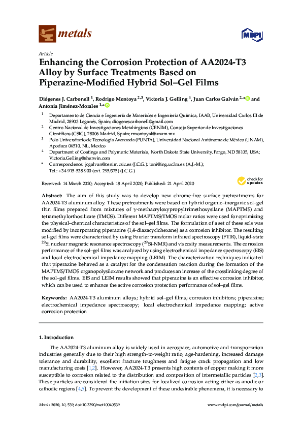 Pdf Enhancing The Corrosion Protection Of Aa2024 T3 Alloy By Surface Treatments Based On