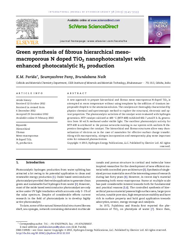 (PDF) Green synthesis of fibrous hierarchical meso-macroporous N doped ...