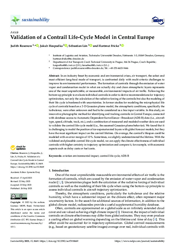 (PDF) Validation of a Contrail Life-Cycle Model in Central Europe