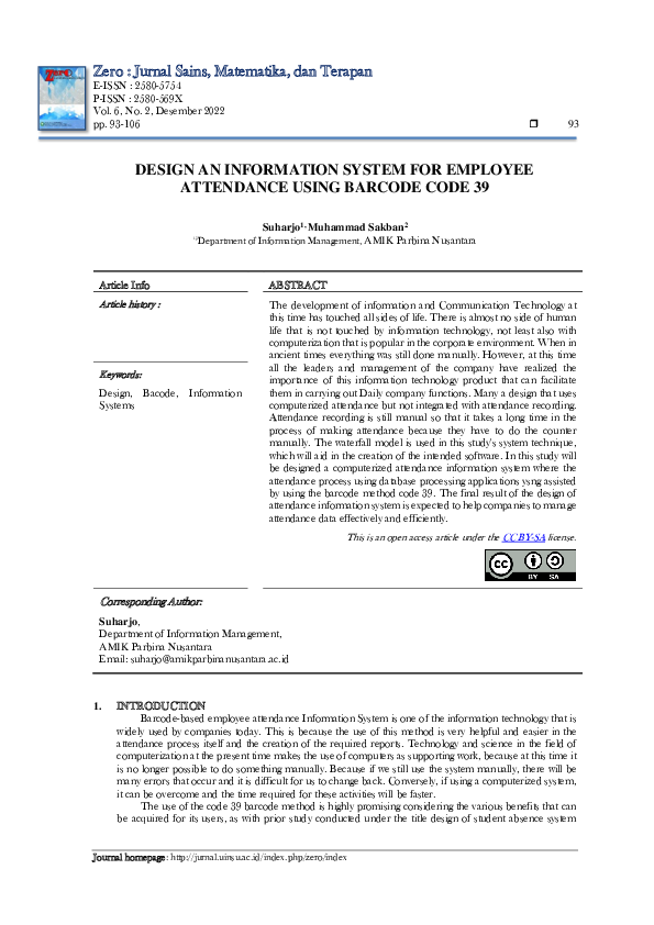 (PDF) Design Employee Attendance Information System Using Barcode Code 39