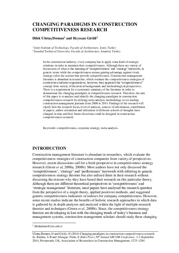 (PDF) Shifts in Construction Competitiveness Research